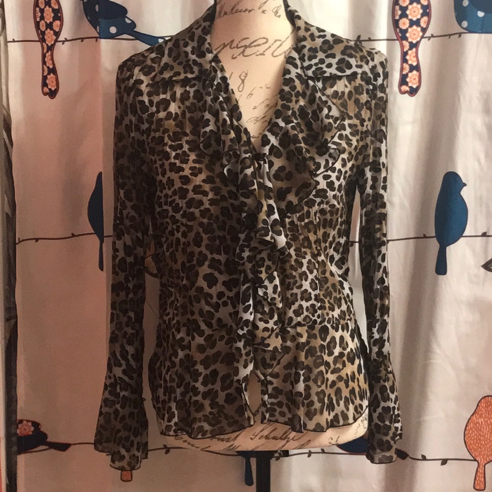 Vintage Quintessential Leopard Print Button Front Ruf… - Gem